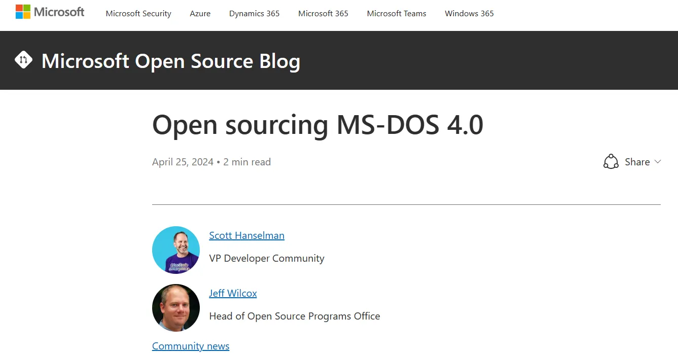 微软放出 36 年前的 MS-DOS 4.0 版系统源代码 - 果核剥壳